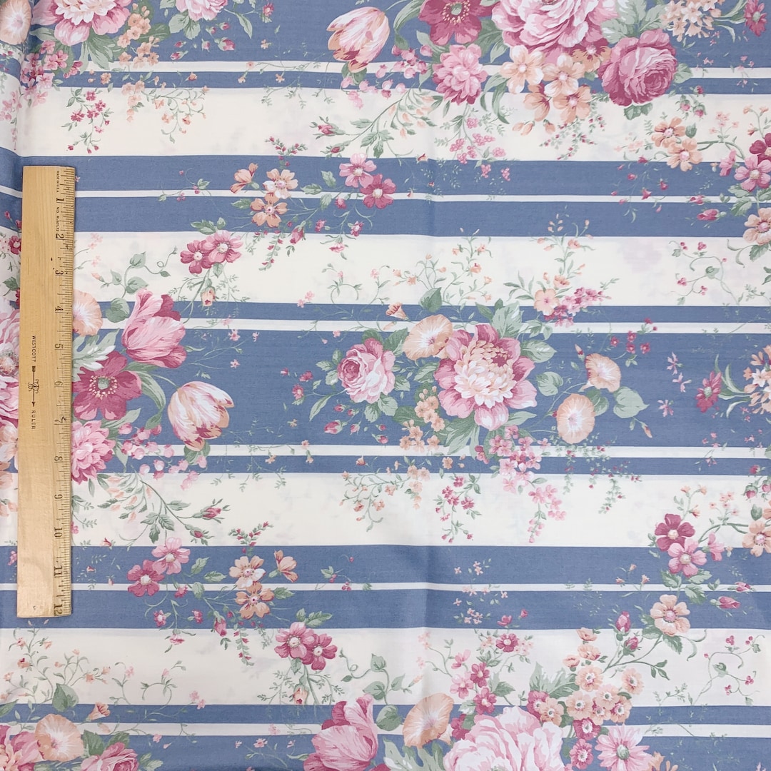 Vintage Fabric Joan Kessler for Concord Shabby Chic Wide Stripe Floral ...
