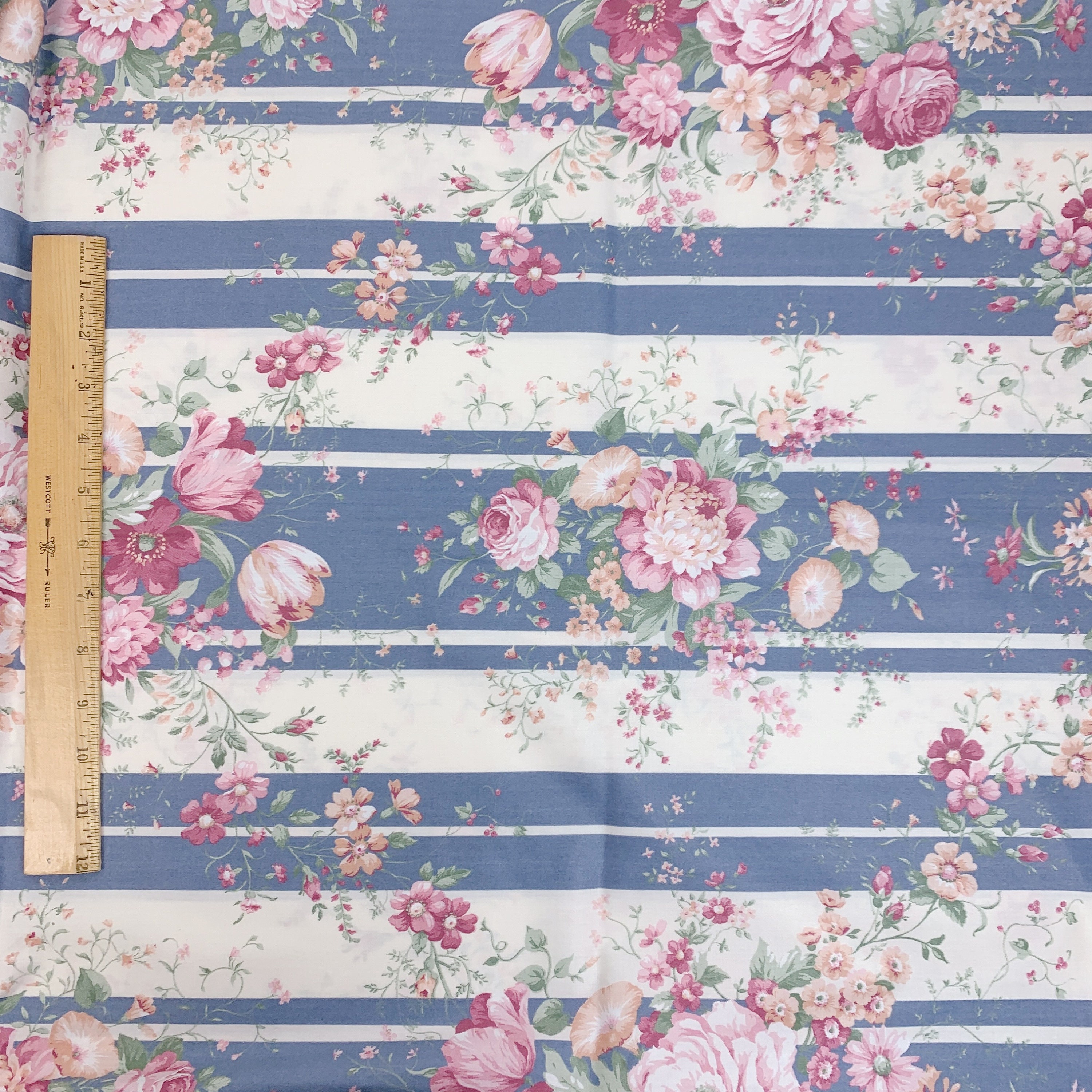 Vintage Fabric Joan Kessler for Concord Shabby Chic Wide Stripe Floral ...