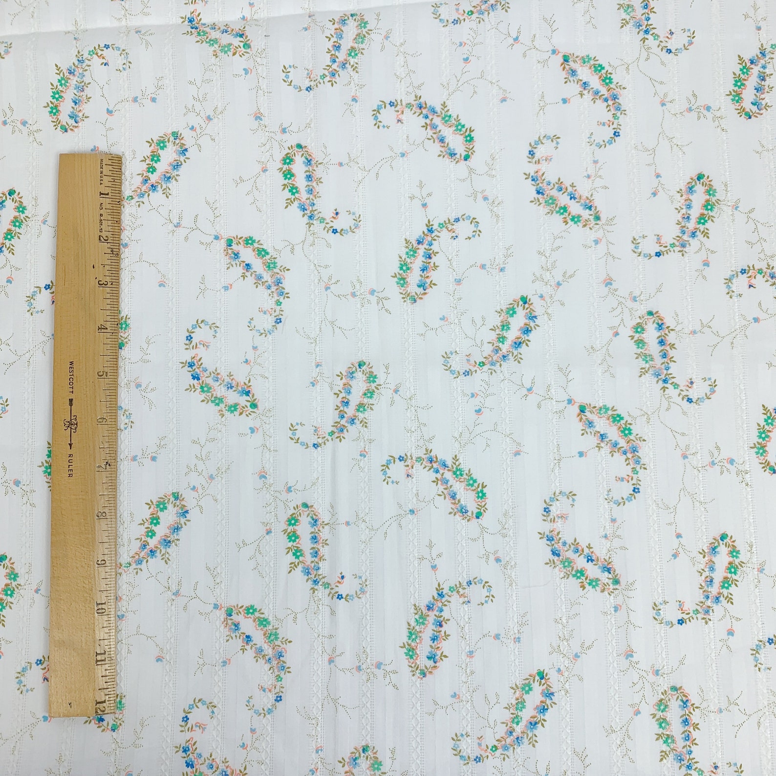 Vintage Fabric Leno Weave Dimity Stripe Paisley Floral Neon 32 X 44 ...