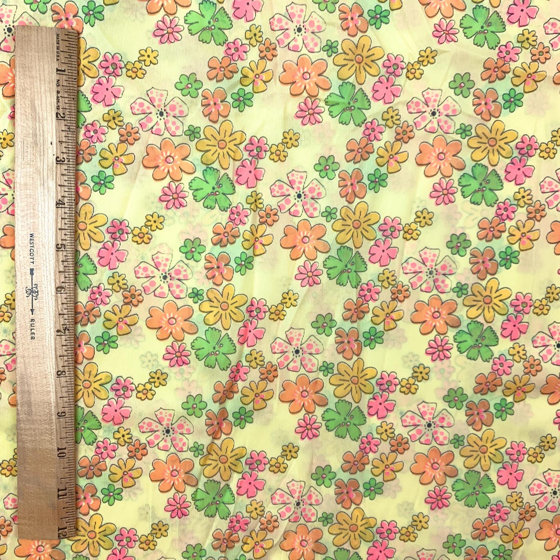 Vintage Fabric Retro Mod Floral Slick Stretchy Drapey Semi Sheer 1.5 ...