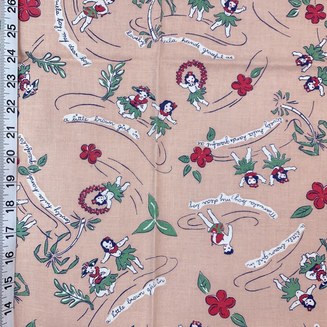 Hula Girl Manuela Boy Hawaii Feedsack Rare True Vintage 1940's Fabric ...