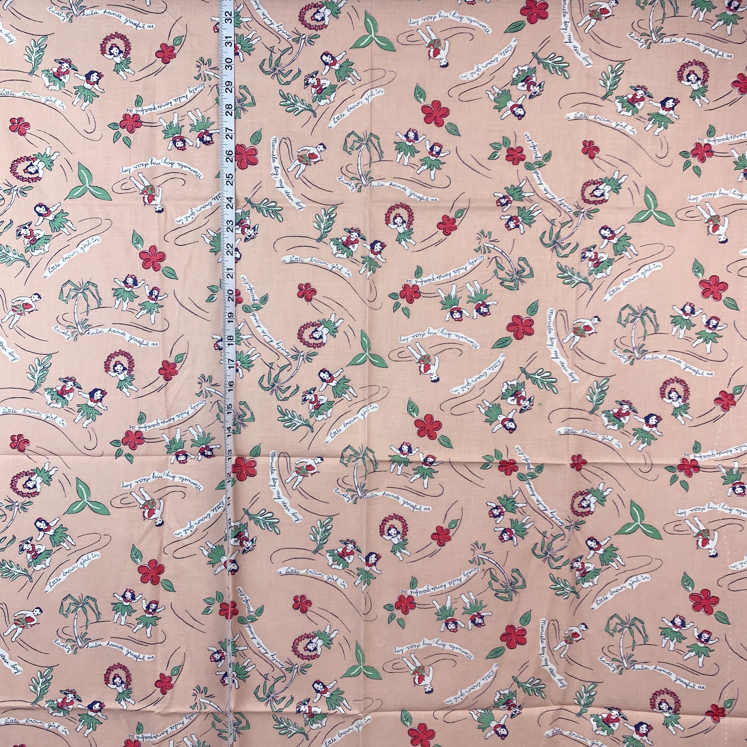 Hula Girl Manuela Boy Hawaii Feedsack Rare True Vintage 1940's Fabric ...