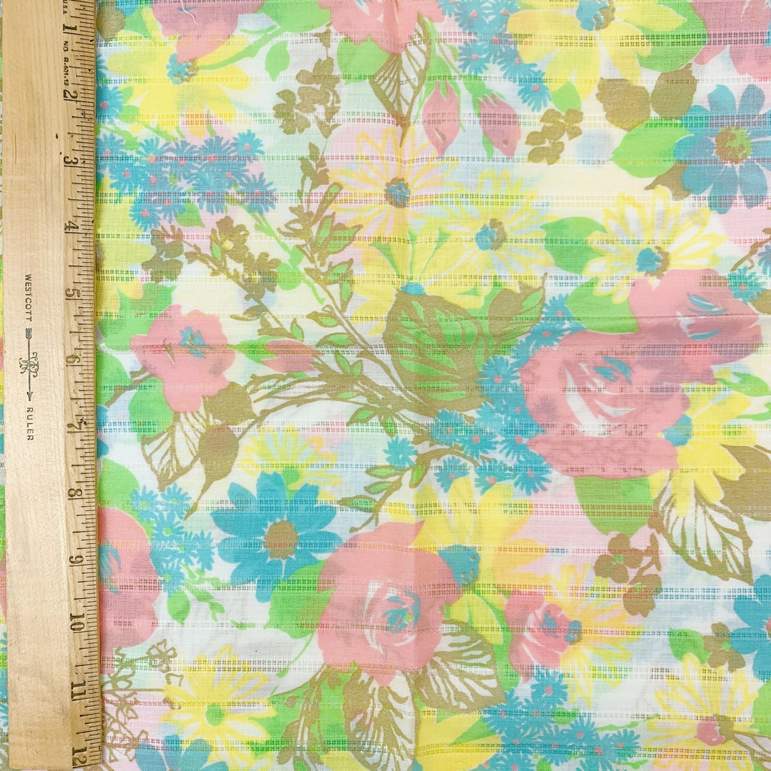 Vintage Fabric Dimity Leno Weave Mod Floral Woven Sheer 12.5" X 44 ...