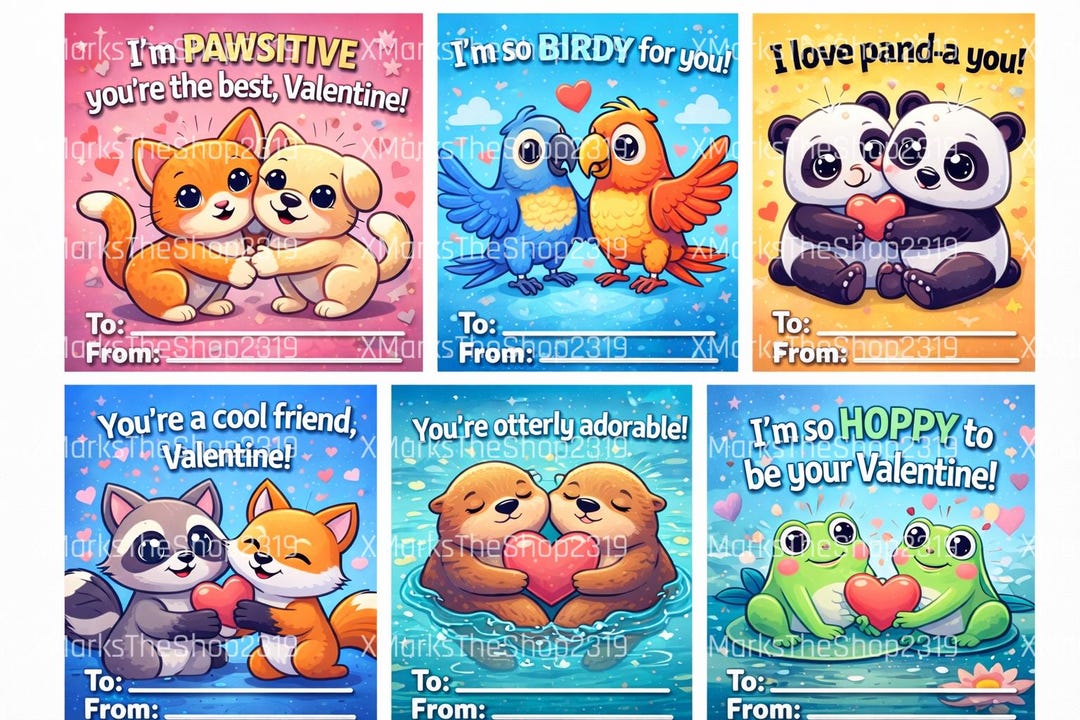 Cute Animal Valentine Cards Printable | Kids Classroom Valentines ...
