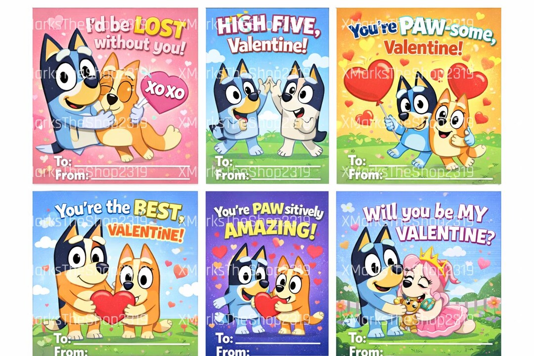 Cartoon Puppy Valentine Cards | Printable Dog Valentine Set | Kids ...