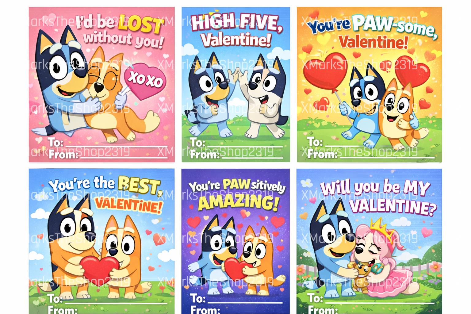 Cartoon Puppy Valentine Cards | Printable Dog Valentine Set | Kids ...