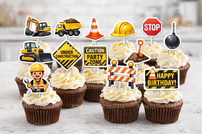 Construction Birthday Cupcake Toppers | Construction Party Decor ...
