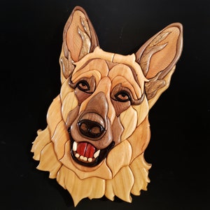 German Shepherd Intarsia Pattern, Realistic Wooden Dog Wall Art Digital ...