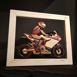 Wood Intarsia Motorcycle Rider Figure in Frame, Motorcycle, Rider, Wall ...