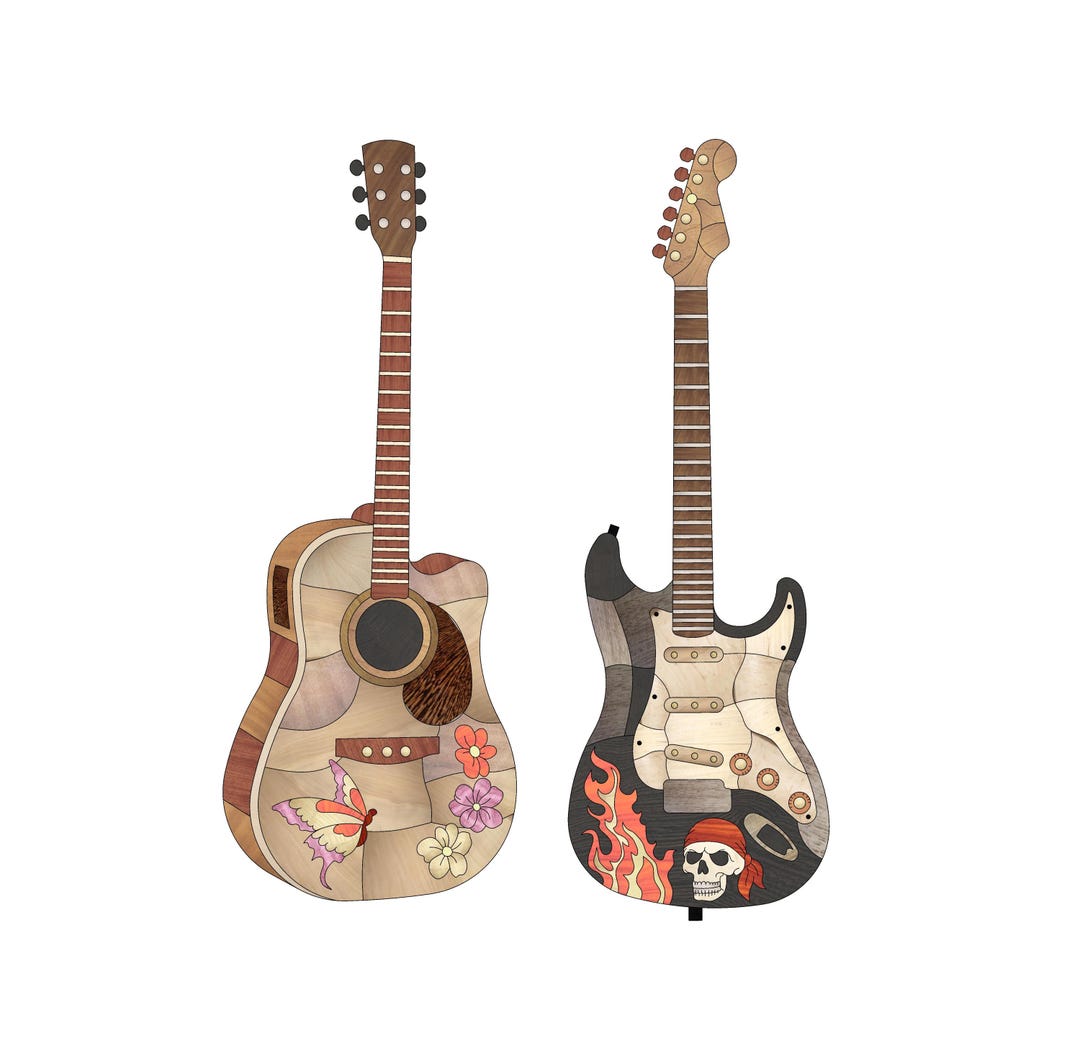 Classic and Electric Guitar Wood Intarsia Pattern Set PDF, Music Wall ...