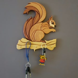 Squirrel Wooden Intarsia Key Holder, House Warming Entryway Furniture ...