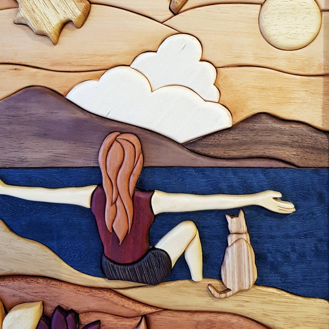 Girl and the Cat Wooden Intarsia Pattern Cat Pattern Scroll - Etsy