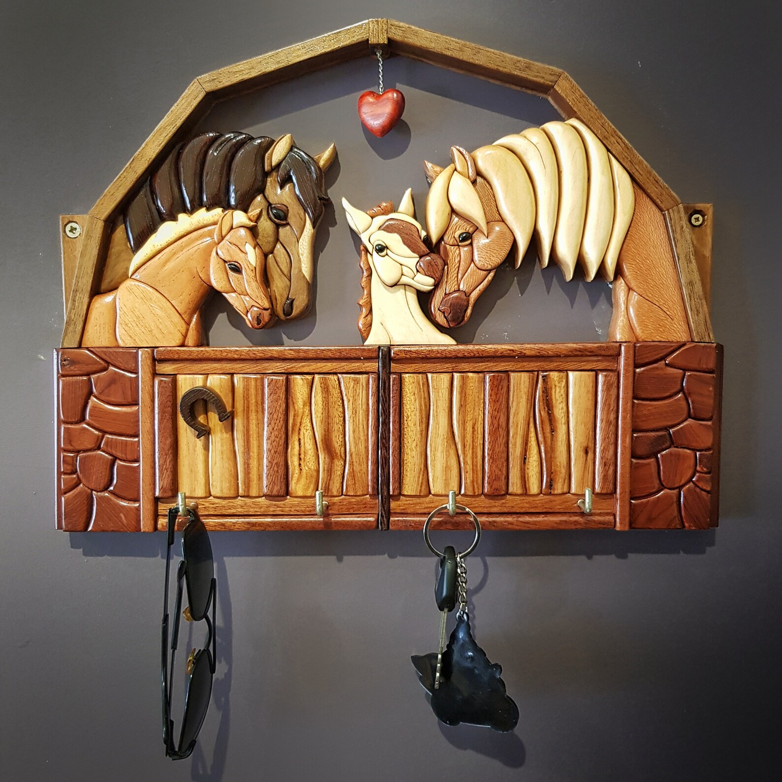 Rustic Wood Horse Barn Key Holder, Farmhouse Wall Organizer, Equestrian ...