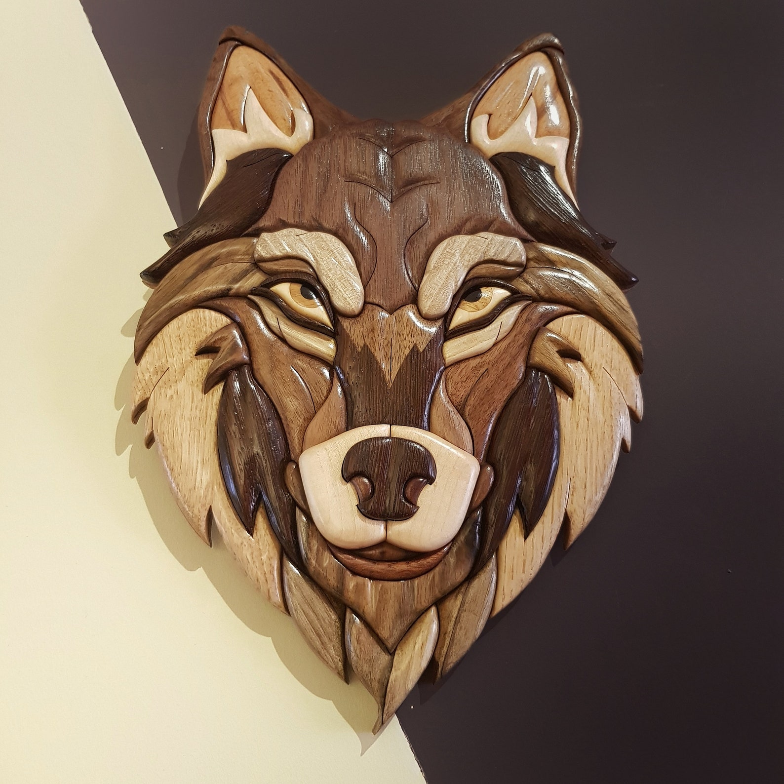 Wild Wolf Wooden Intarsia Home Decor Gift for Him Wild Wolf - Etsy