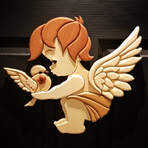Handmade Wooden Intarsia Baby Angel Wall Decor: Nursery Cherub - Etsy