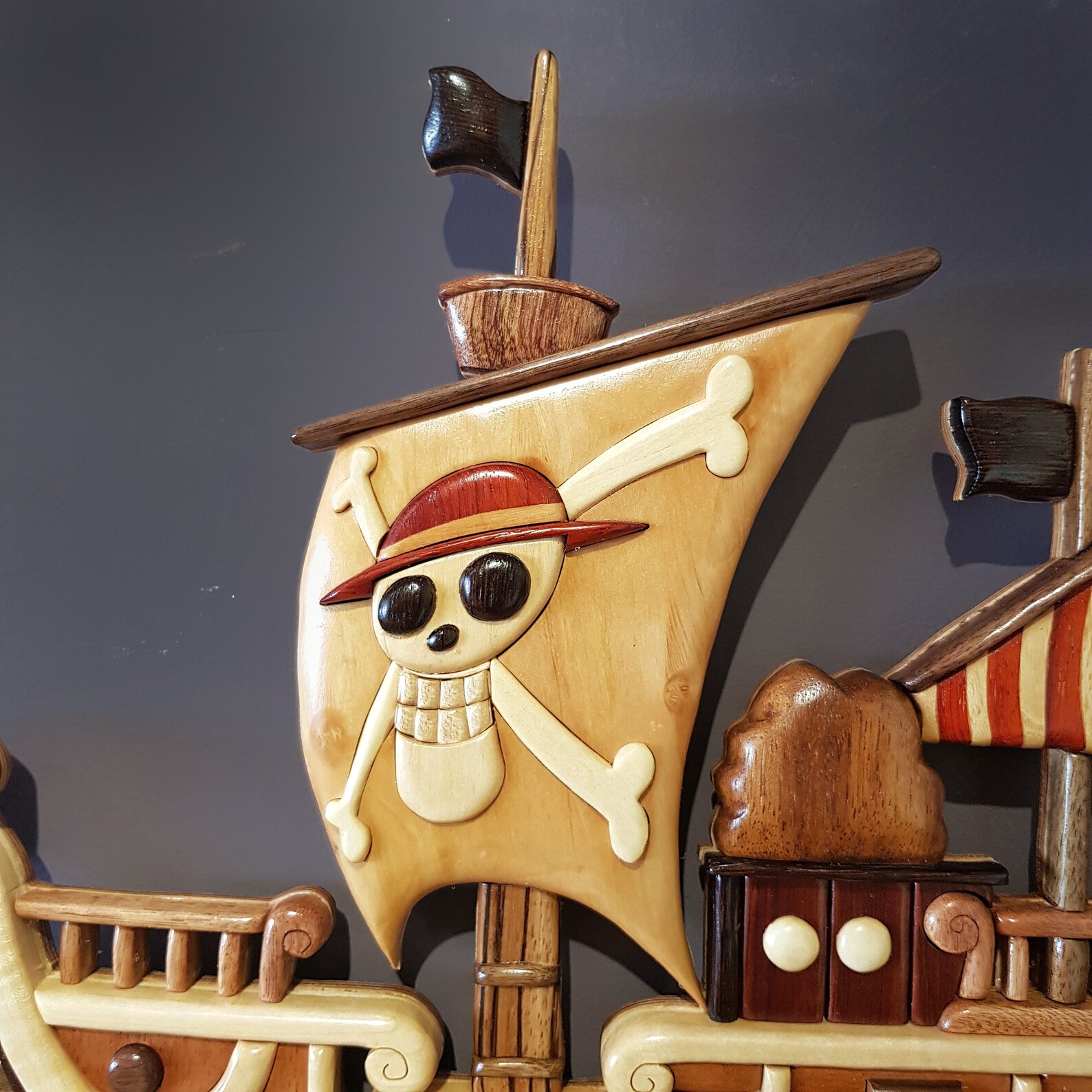 Handcrafted Intarsia Pirate Ship Shelf, Exotic Hardwood Nautical Wall ...