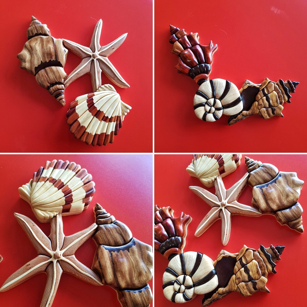 Seashells and Starfish Intarsia Patterns for Home Decoration, Intarsia ...