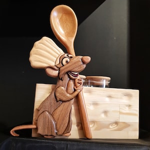 Remy the Chef Intarsia Wooden Three Jar Spice Rack - Handmade Kitchen ...