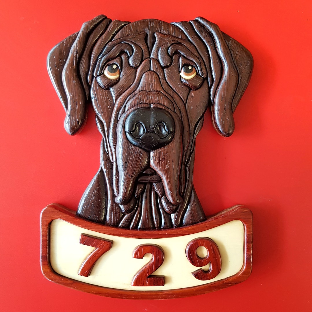 Great Dane Wood Door Sign, Custom Number, Intarsia Dog Decor - Etsy
