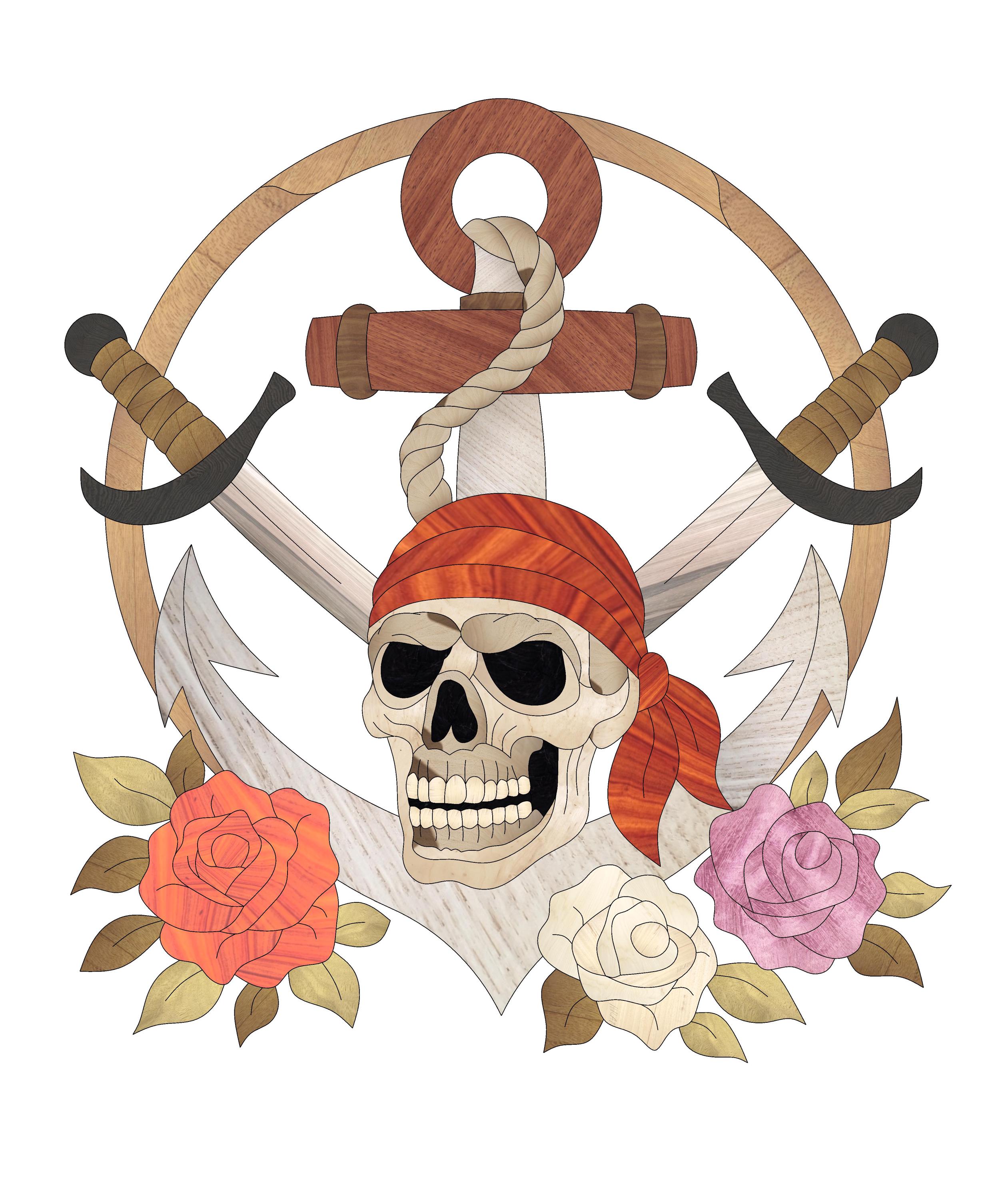 Pirate Skull Intarsia Pattern, Nautical Anchor and Swords Wooden Wall ...
