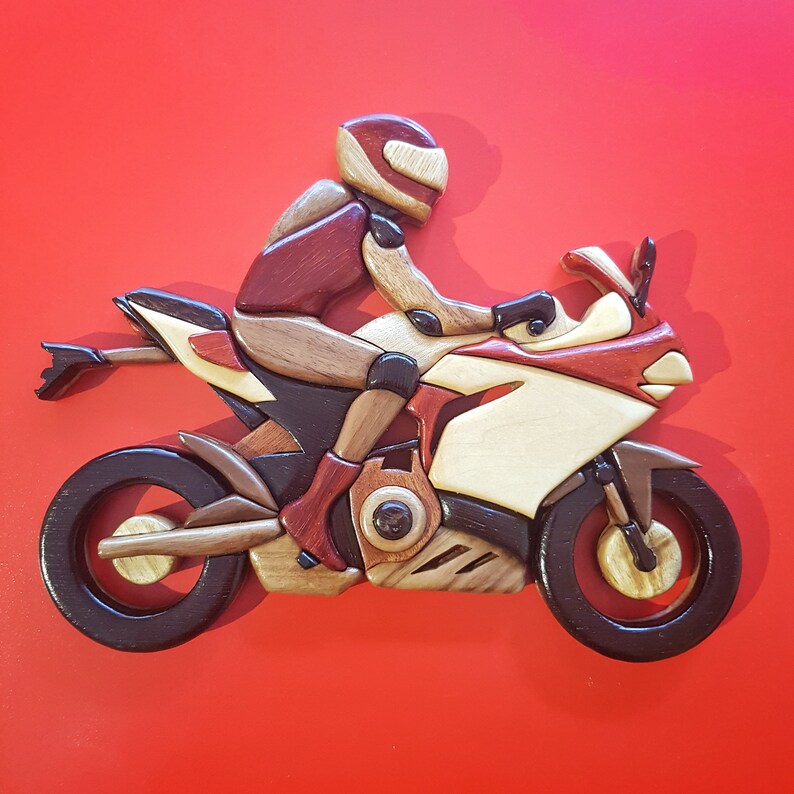 Wood Intarsia Motorcycle Rider Figure in Frame Motorcycle - Etsy