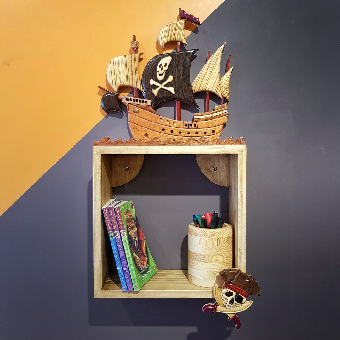 Wooden Pirate Ship Shelf, Kids Room Organizer, Book Storage, Book Shelf ...