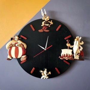 Unique Handmade Asterix Wooden Wall Clock, Decorative Intarsia Art ...
