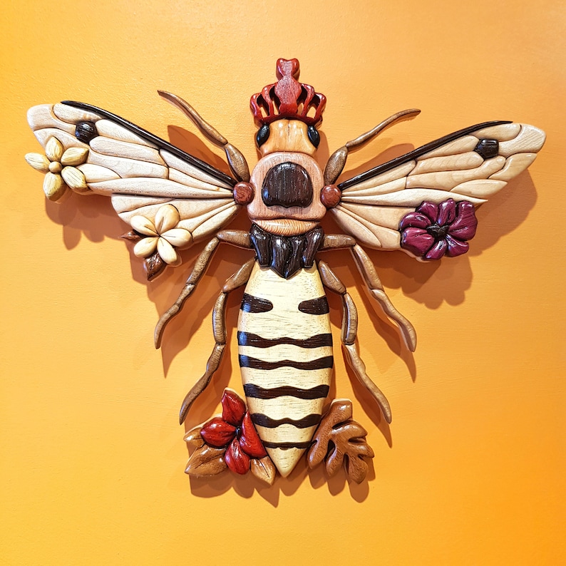 Unique Handmade Wood Intarsia Queen Bee With Flower Wings for Home ...