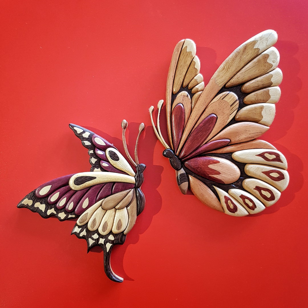 Handmade Wooden Intarsia Butterflies Wall Art, Nature Themed Home Decor ...