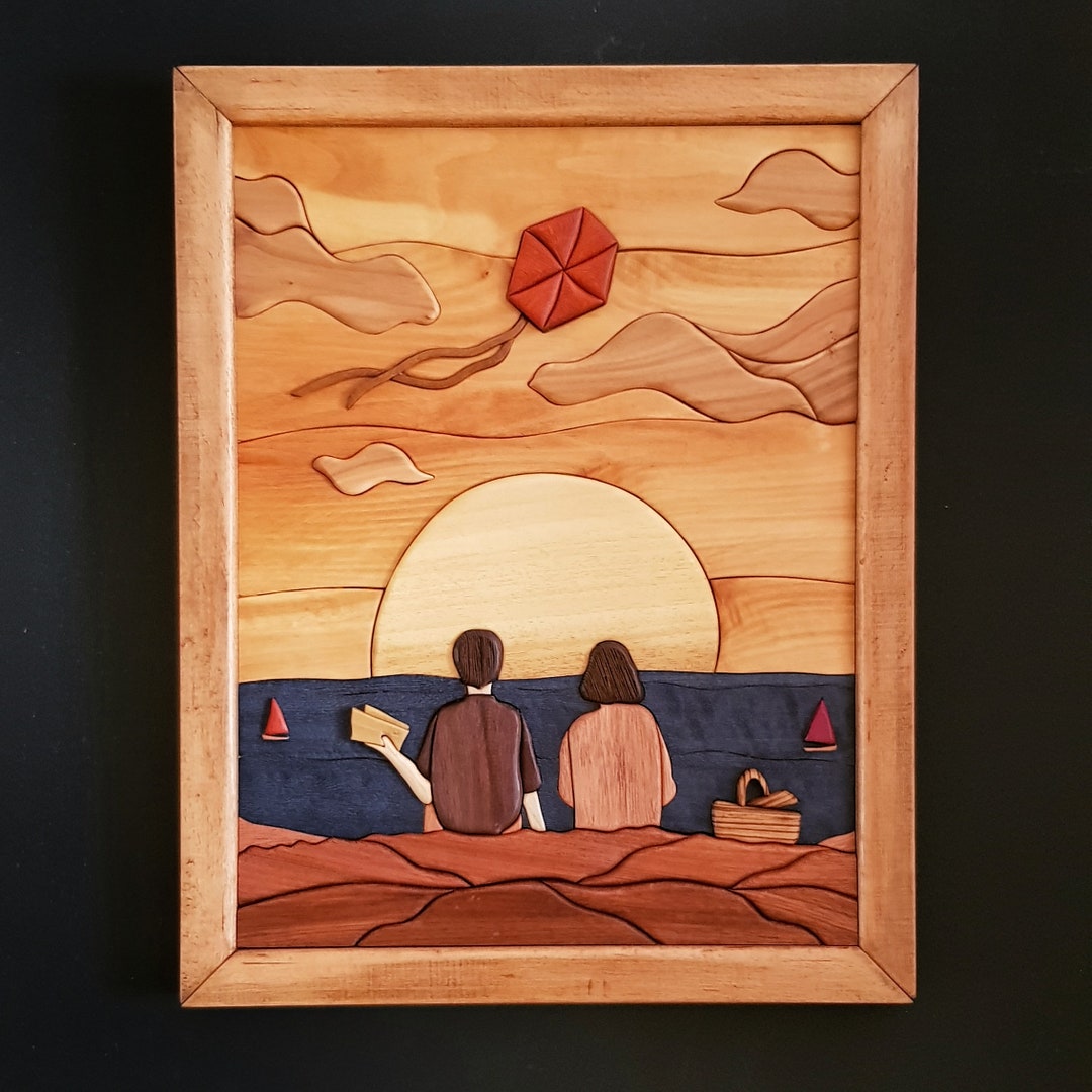 Romantic Sunset Wooden Tableau, Wall Painting, Wood Wall Art, Wood Wall ...