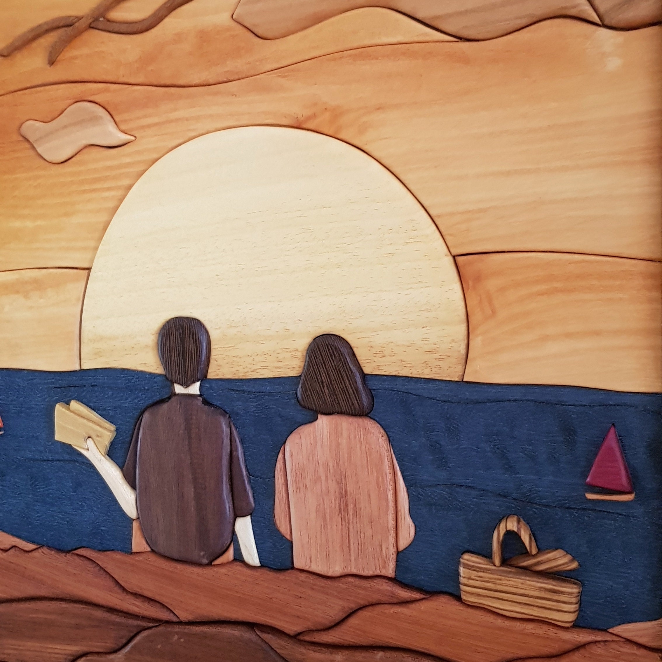 Romantic Sunset Wooden Tableau Wall Painting Wood Wall Art - Etsy UK