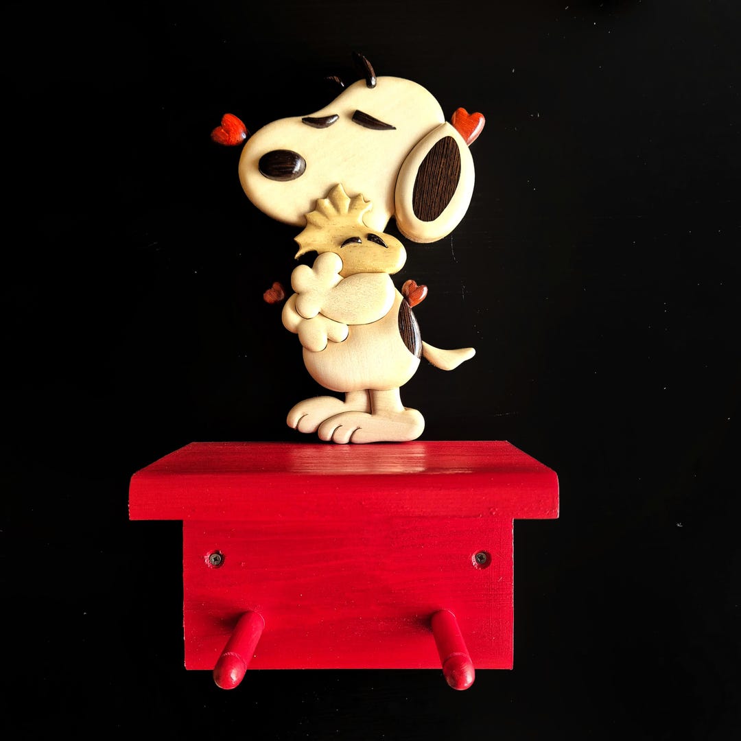 Beagle Dog and Little Bird Duo Intarsia Art: Handmade Wooden Shelf With ...