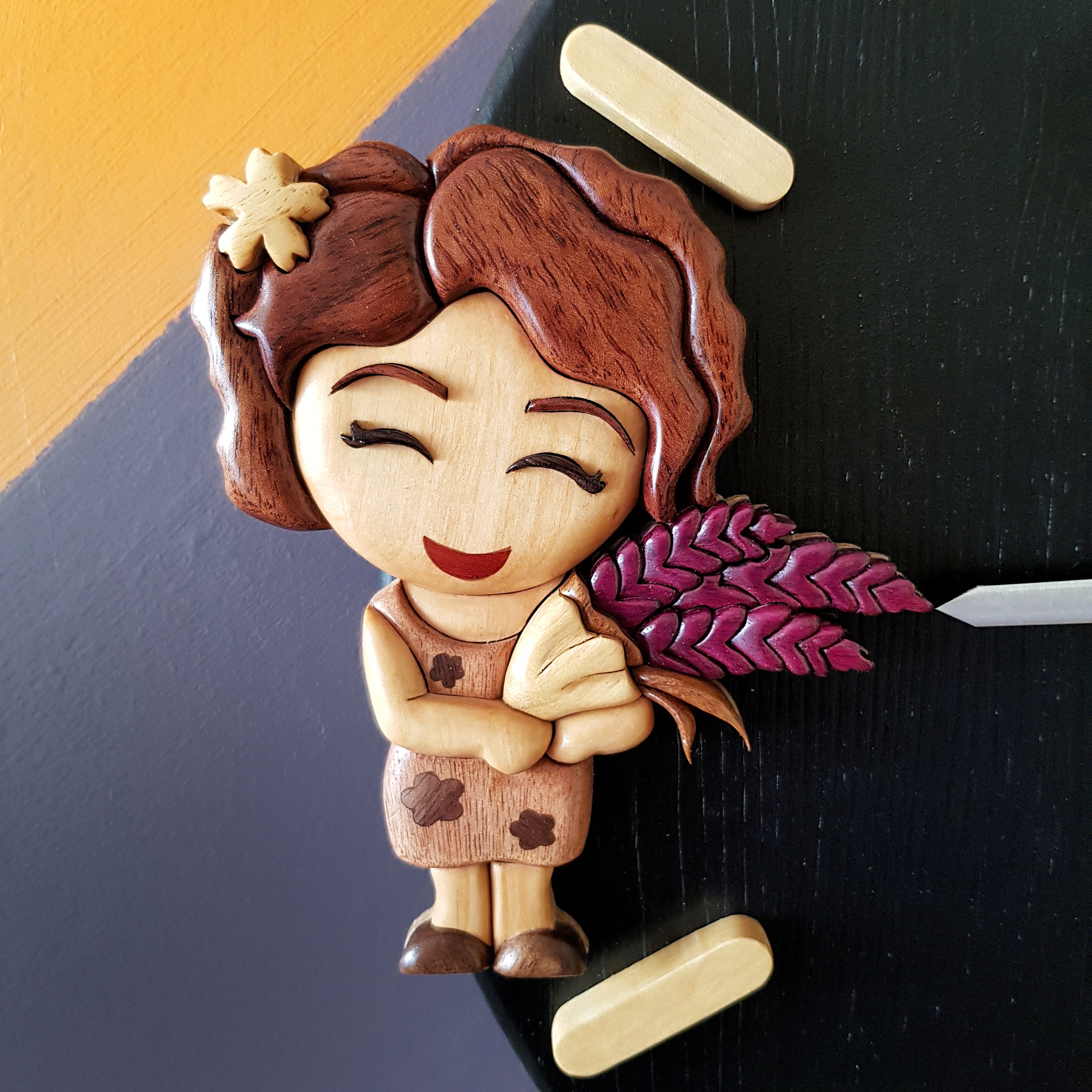 Personalized Wooden Intarsia Family Portrait Clock - Handcrafted ...