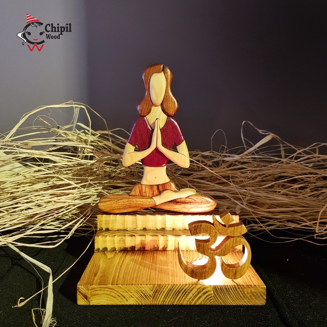 Yoga Pose Tealight Candle Holder, Wooden Intarsia Yoga Girl Ornament ...