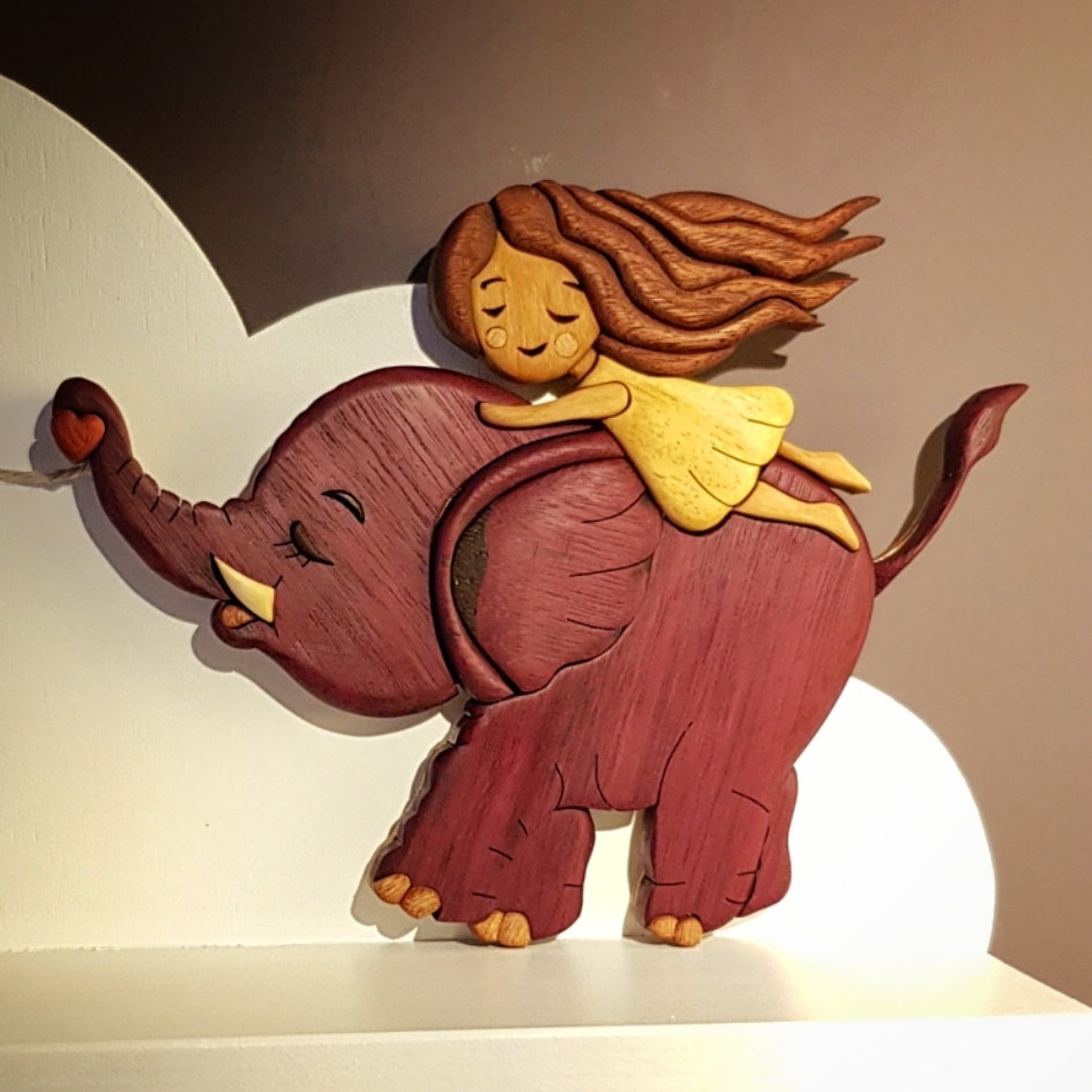 Elephant Figurine Wooden Intarsia Book Organizer Shelf Cute - Etsy