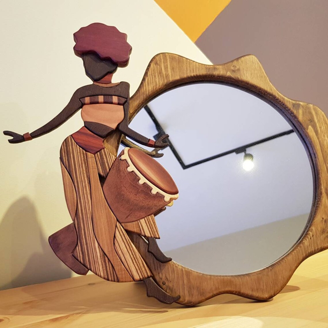 African Dancer Circle Mirror Intarsia Wood Mirror African - Etsy