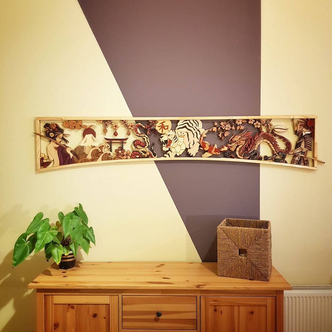 Japanese Theme Wall Art, Geisha, Tiger, Samurai, Snake, Sun, Temple ...