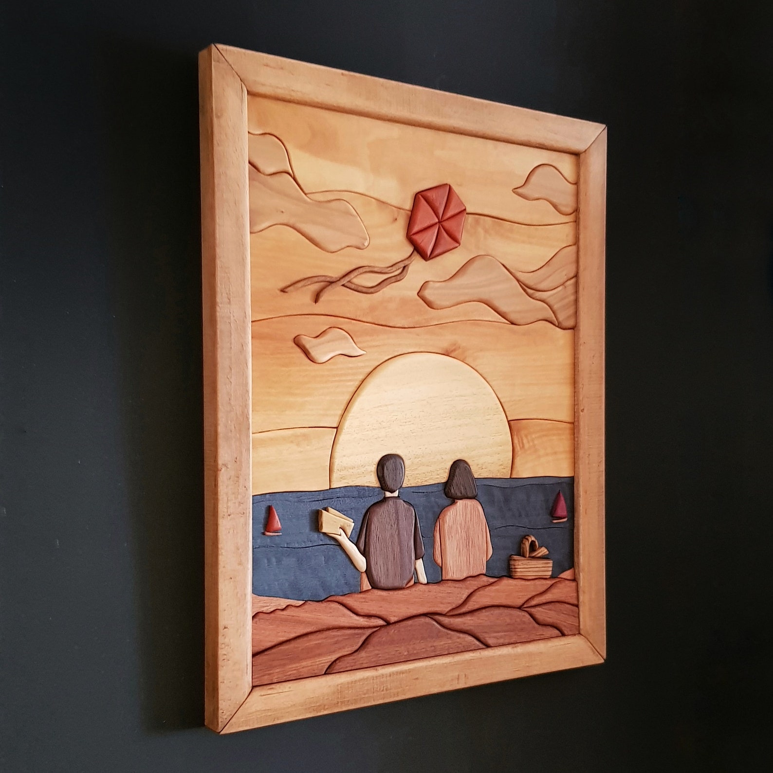 Romantic Sunset Wooden Tableau Wall Painting Wood Wall Art - Etsy UK