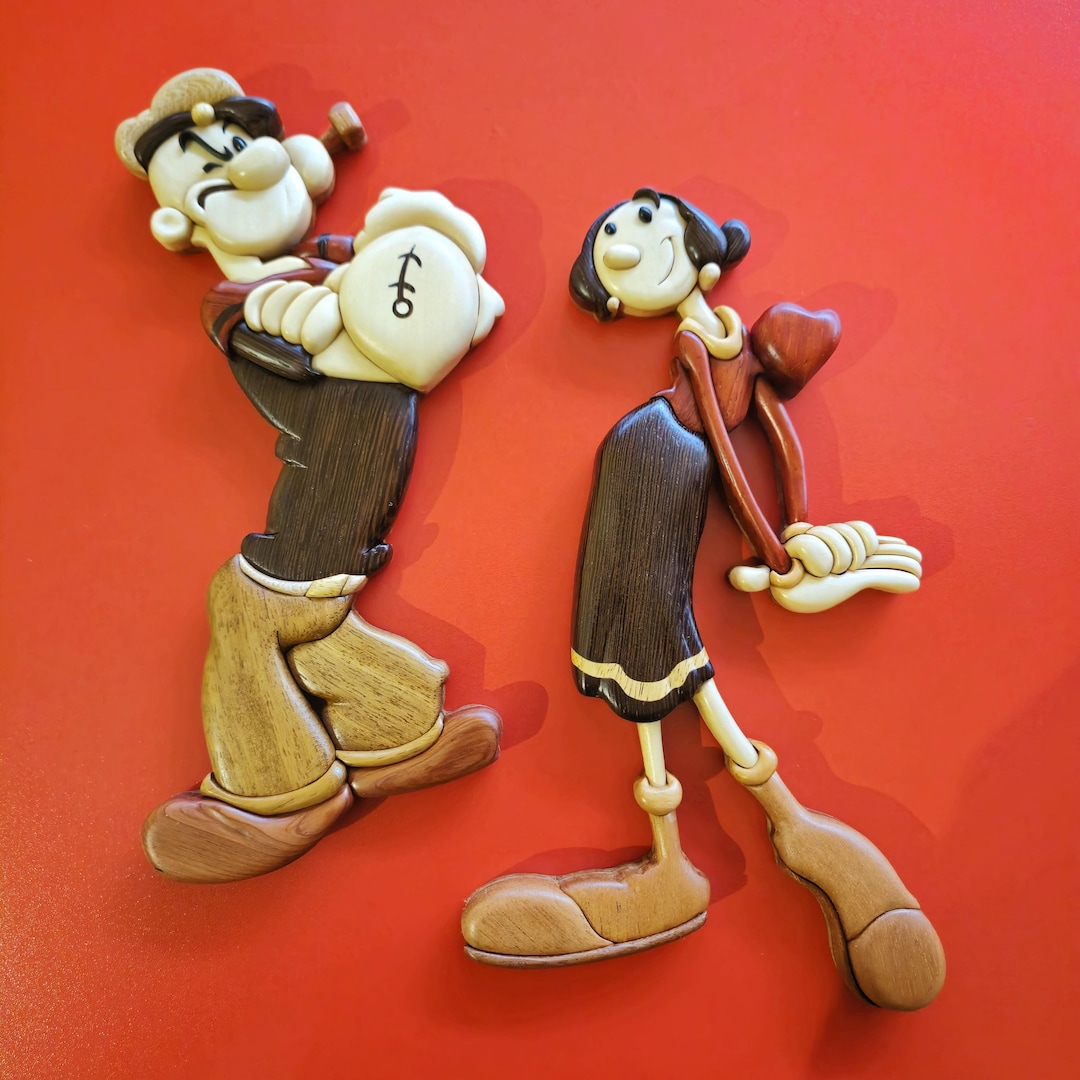 Handcrafted, Intricate Wooden Intarsia of Popeye and Olive Oyl, Wall ...