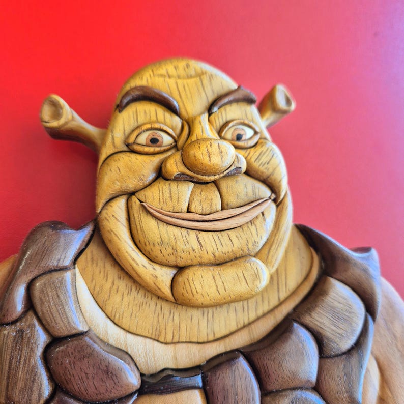 Handmade Friendly Green Ogre Intarsia Wall Art: Humorous Wooden Ogre ...