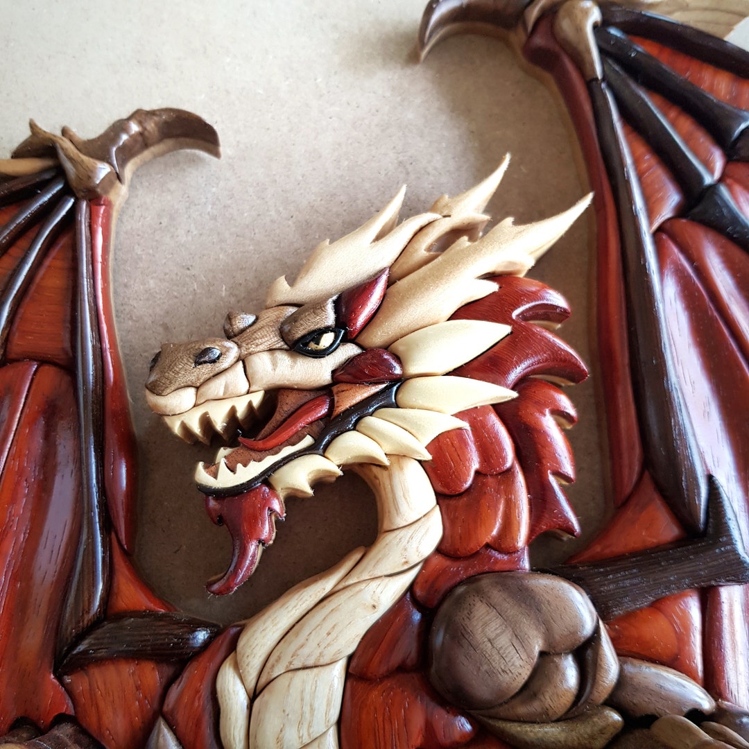 Dragon Intarsia Pattern, Corner Accent Woodworking Art PDF, Fantasy ...