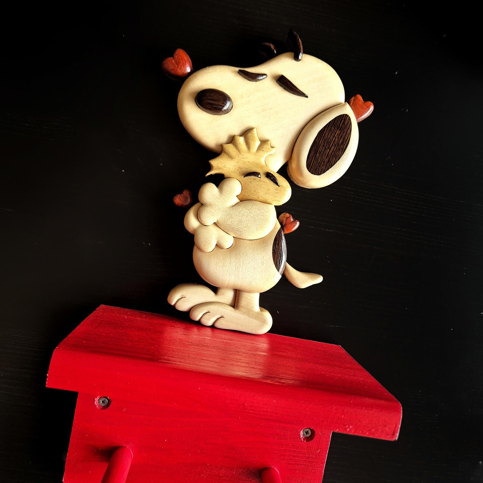 Beagle Dog and Little Bird Duo Intarsia Art: Handmade Wooden Shelf With ...