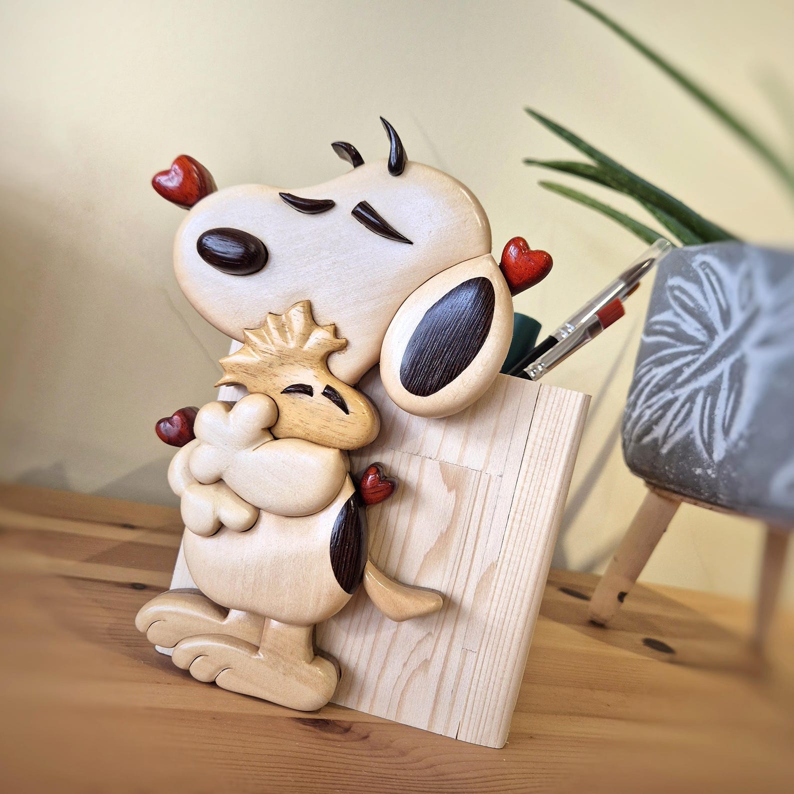 Beagle Dog and Little Bird Duo Intarsia Art: Handmade Wooden Shelf With ...