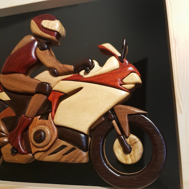Wood Intarsia Motorcycle Rider Figure in Frame Motorcycle - Etsy