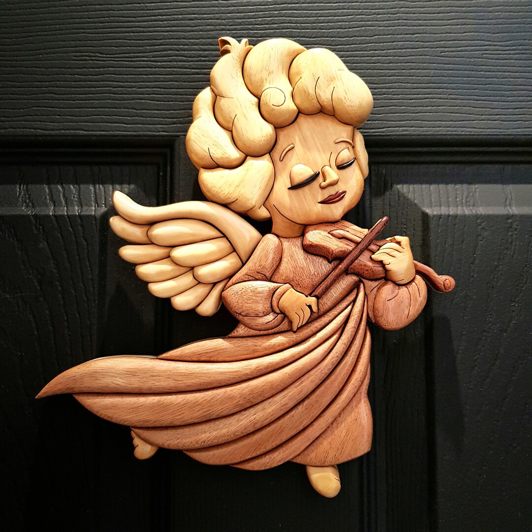 Handmade Wood Intarsia Angel Violin Wall Art - Baby Nursery Decor - Etsy