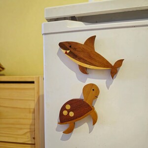 Handmade Wood Intarsia Figures, Cute Sea Life Animals and Dinosaurs Set ...