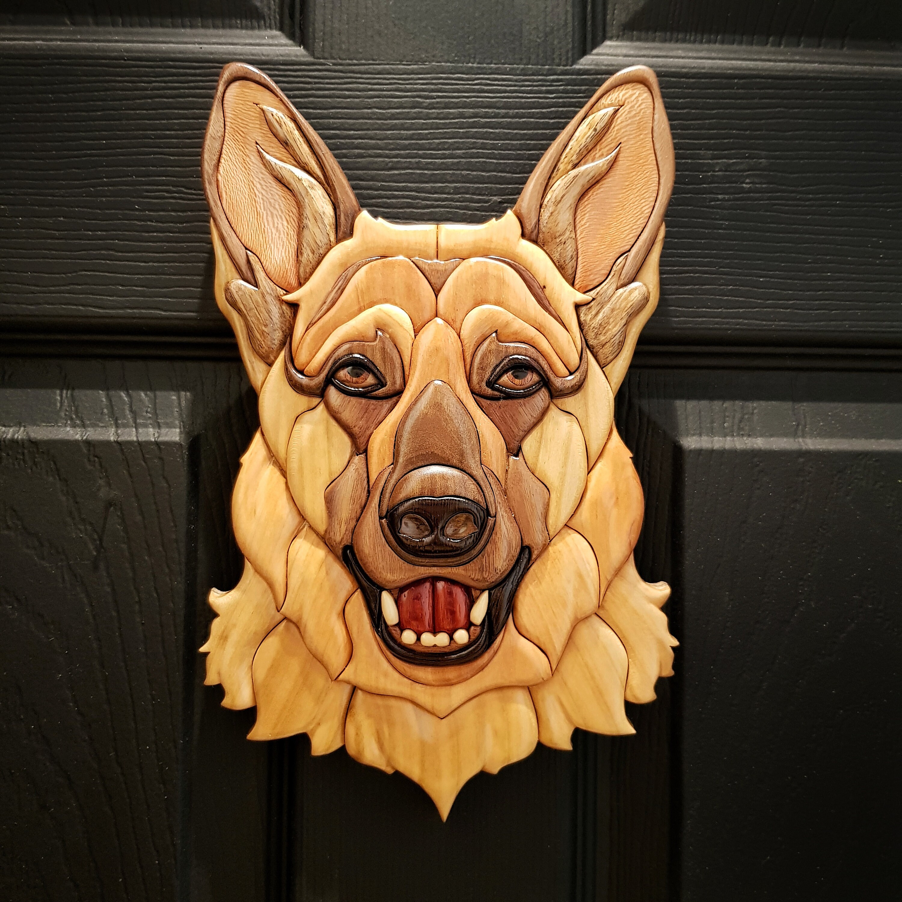 German Shepherd Intarsia Pattern, Realistic Wooden Dog Wall Art Digital ...