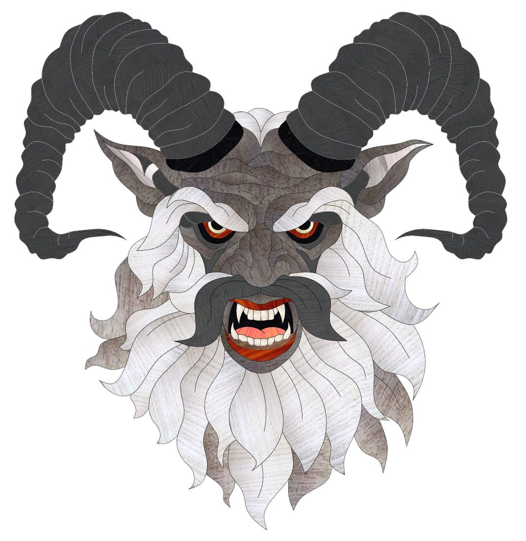 Krampus Wooden Intarsia Pattern, Gothic Christmas Decor, Horror Holiday ...