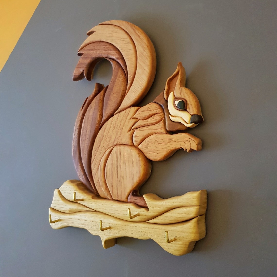 Squirrel Wooden Intarsia Key Holder House Warming Entryway - Etsy