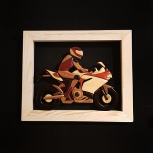 Wood Intarsia Motorcycle Rider Figure in Frame, Motorcycle, Rider, Wall ...
